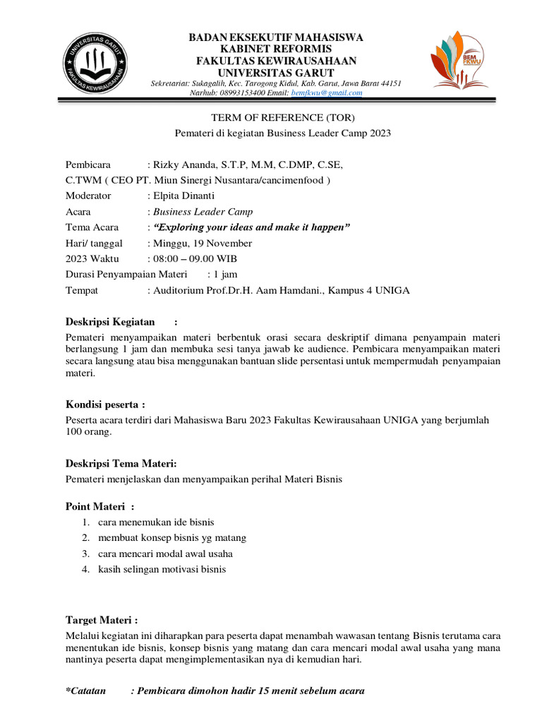 Contoh TOR Acara | PDF