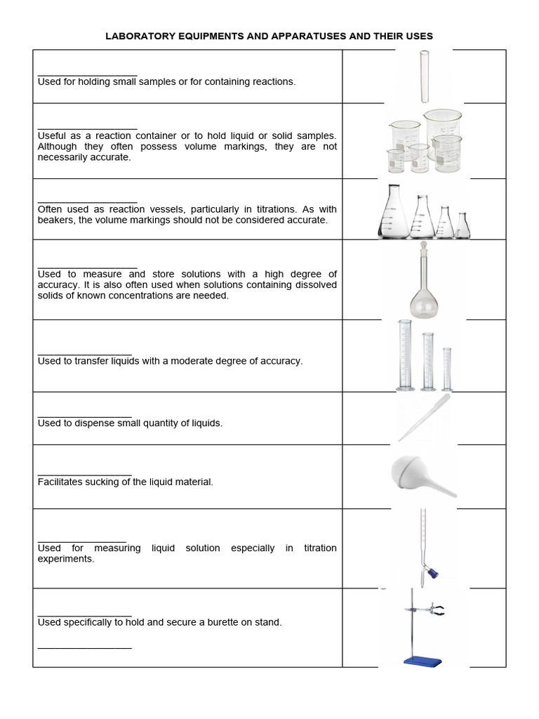 Laboratory Equipments and Their Uses Student | PDF | Distillation ...
