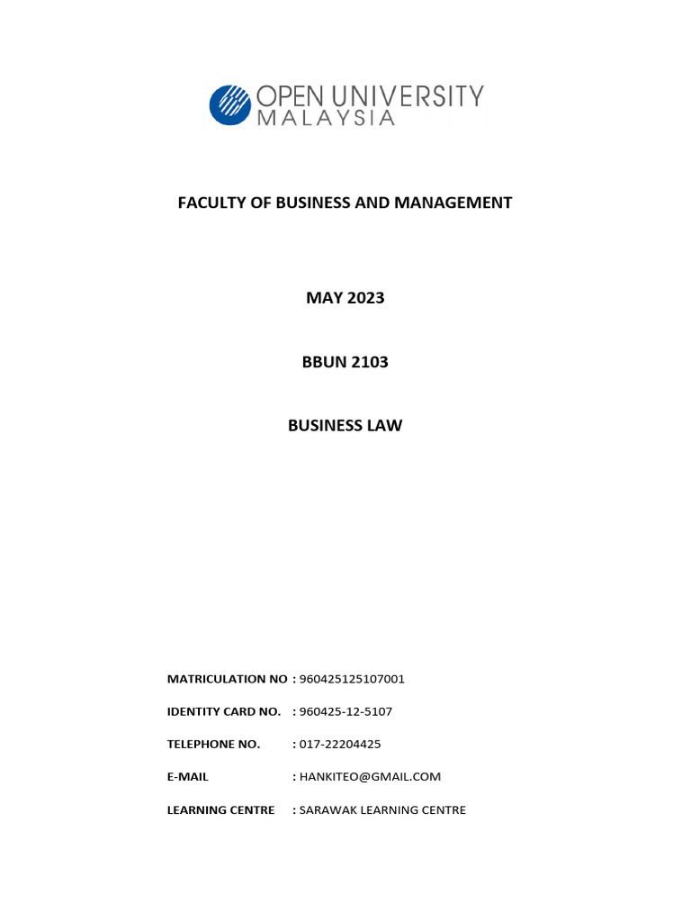 BBUN2103 BUSINESS LAW - Answer 1 | PDF | Offer And Acceptance | Breach ...