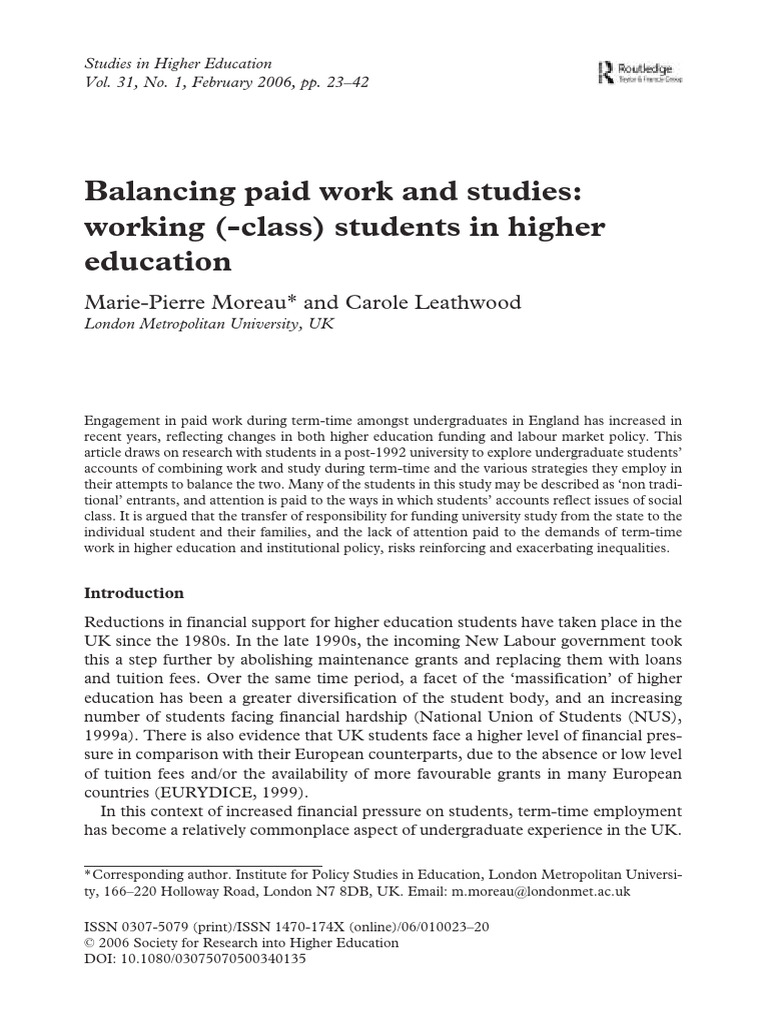 Balancing Work and Study in Higher Education | PDF | Focus Group ...