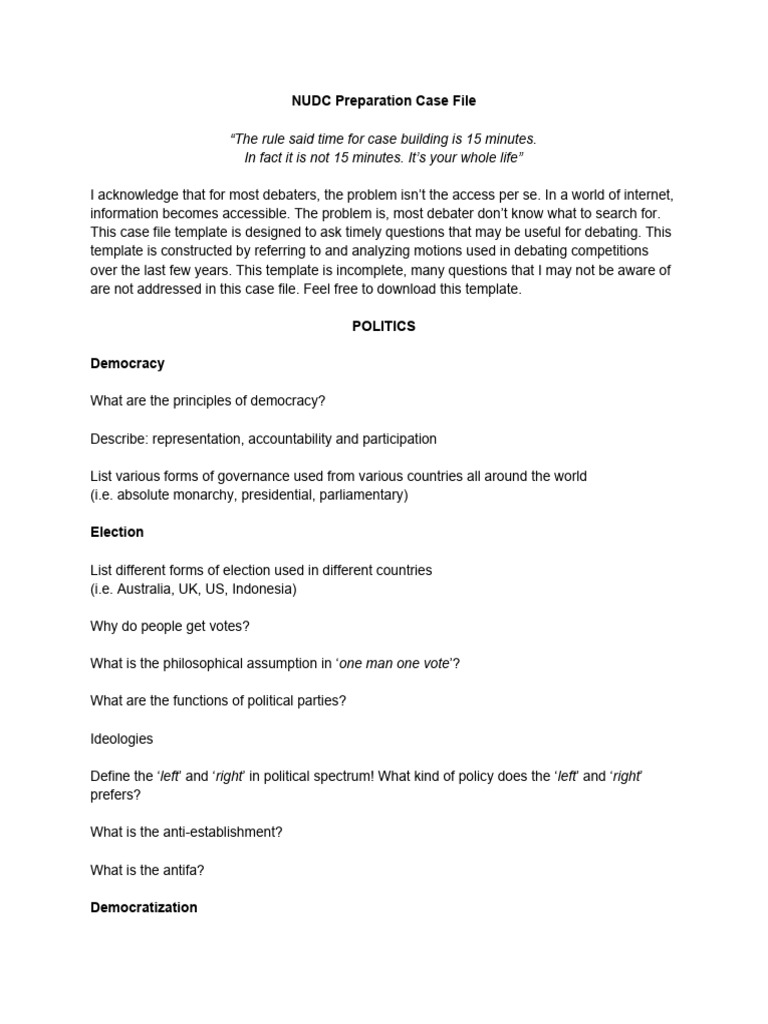 NUDC Preparation Case File | PDF | Democracy | Political Ideologies