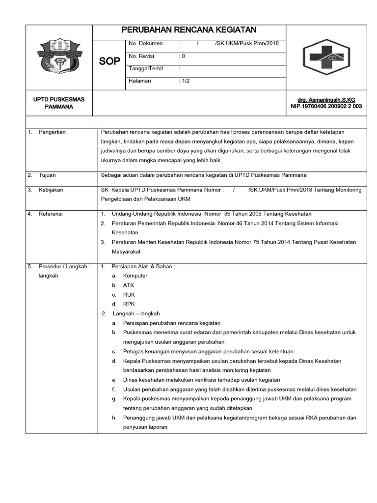 Sop Perubahan Rencana Kegiatan. | PDF