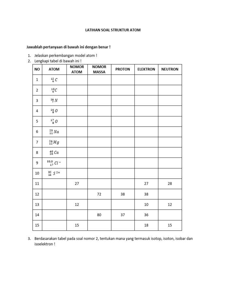 Latihan Soal Struktur Atom | PDF | Sains & Matematika | Teknologi & Rekayasa