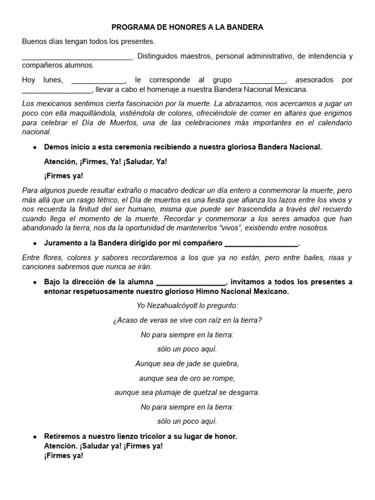 Programa de Honores A La Bandera | PDF