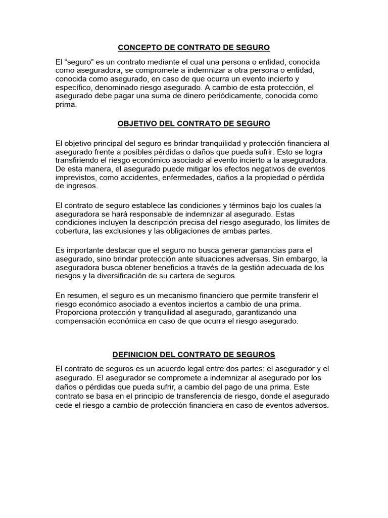 Concepto de Contrato de Seguro y Reaseguro | PDF | Póliza de seguros | Reaseguro