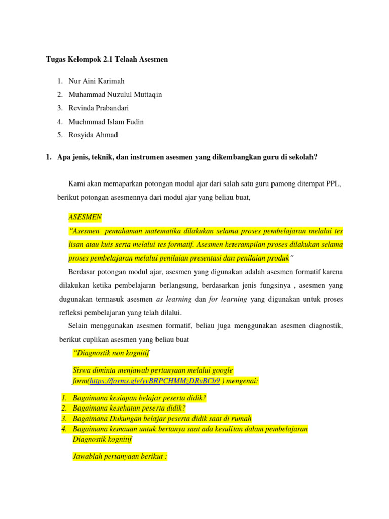 Tugas Kelompok 2.1. Telaah Instrumen | PDF