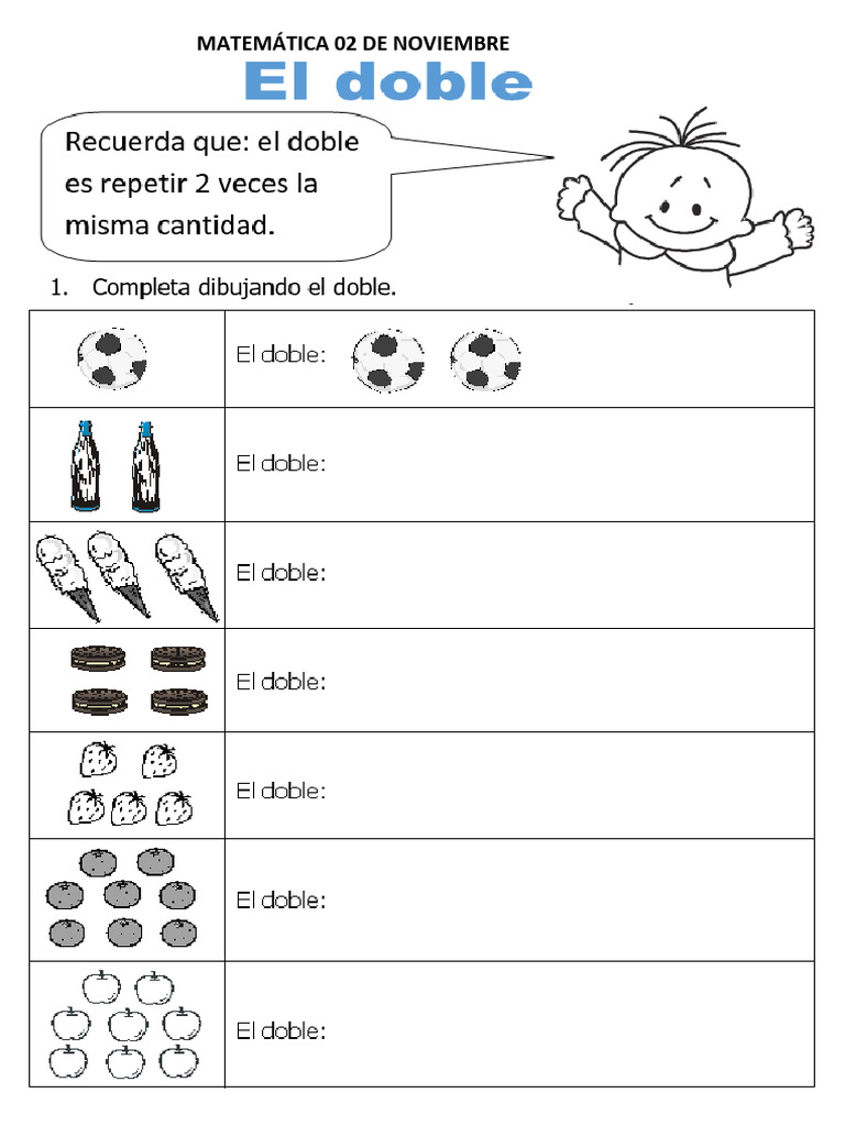 Ficha de Matemática 02 de Noviembre Conocemos El Doble de Un Número | PDF