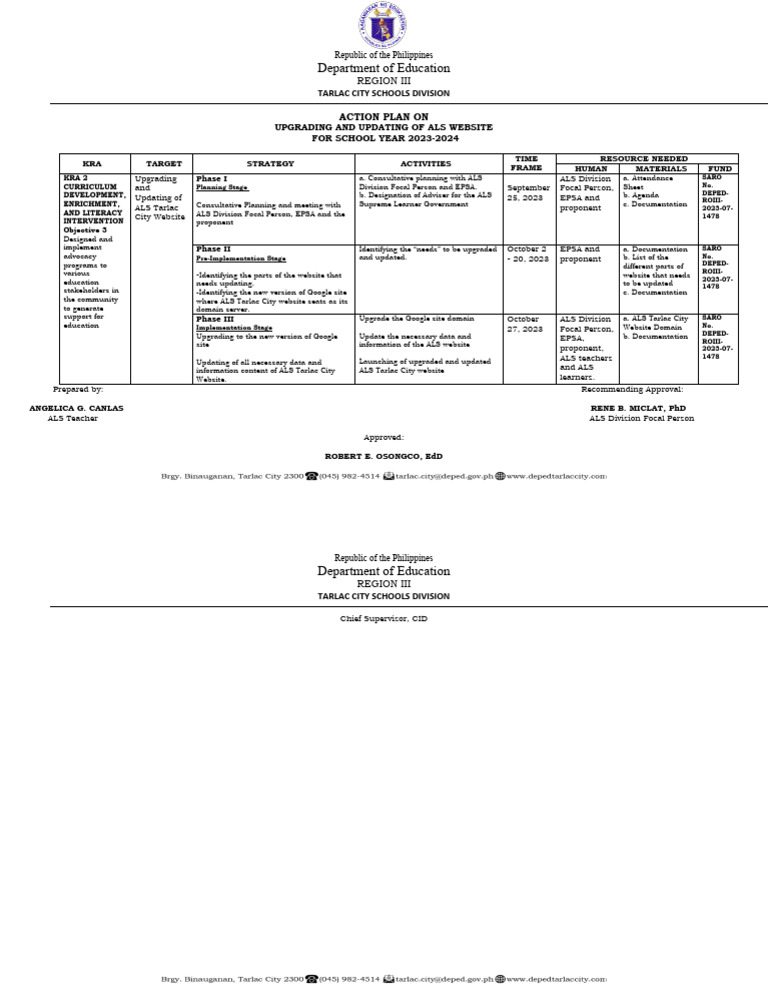 Action Plan On Upgrading and Updating of Als Website | PDF