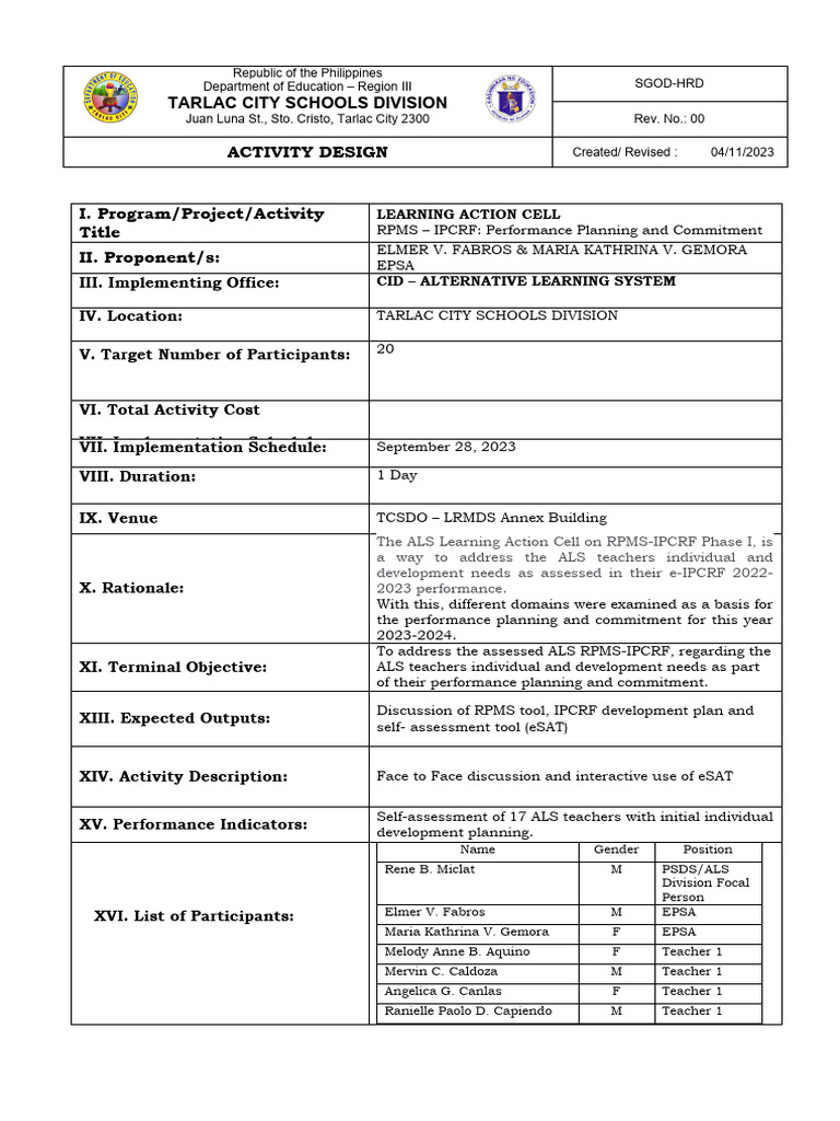 Learning Action Cell for ALS Teachers | PDF