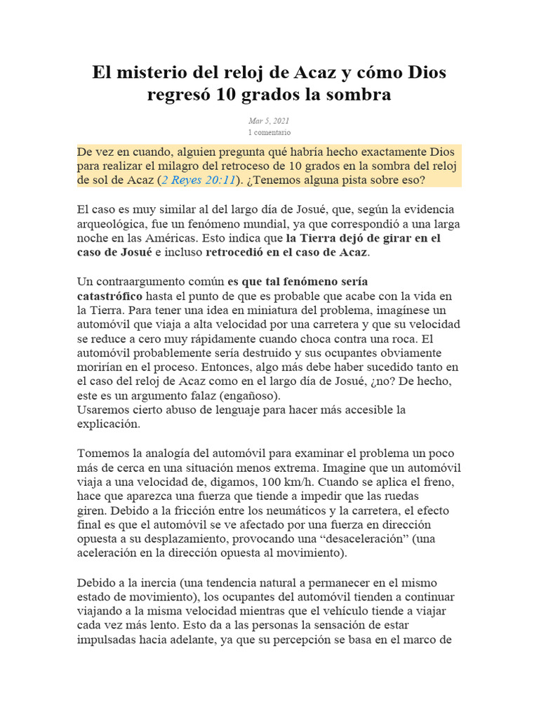 El Misterio Del Reloj de Acaz y Cómo Dios Regresó 10 Grados La Sombra ...