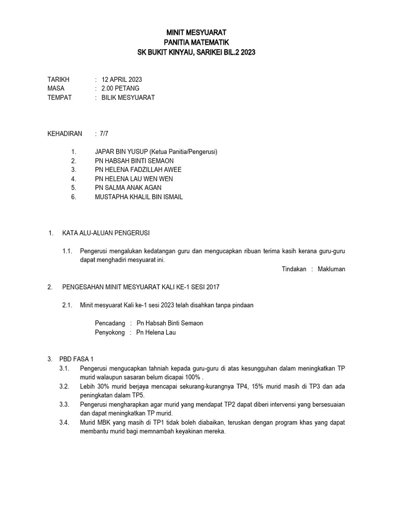 Mesy Panitia MT Bil 2 2023 | PDF