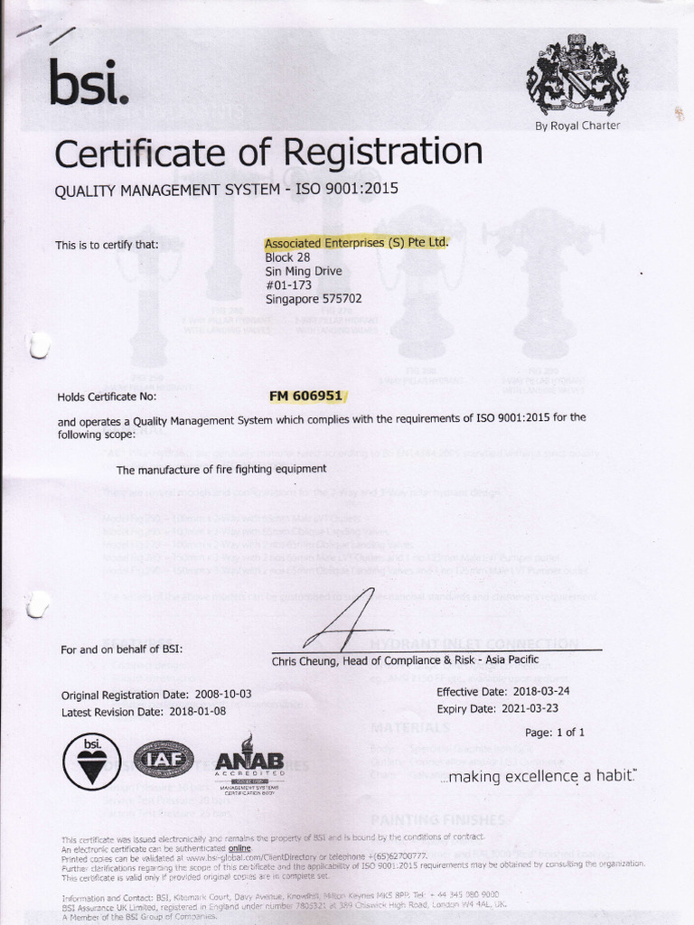 Ae Pillar Hydrant Certificate | PDF
