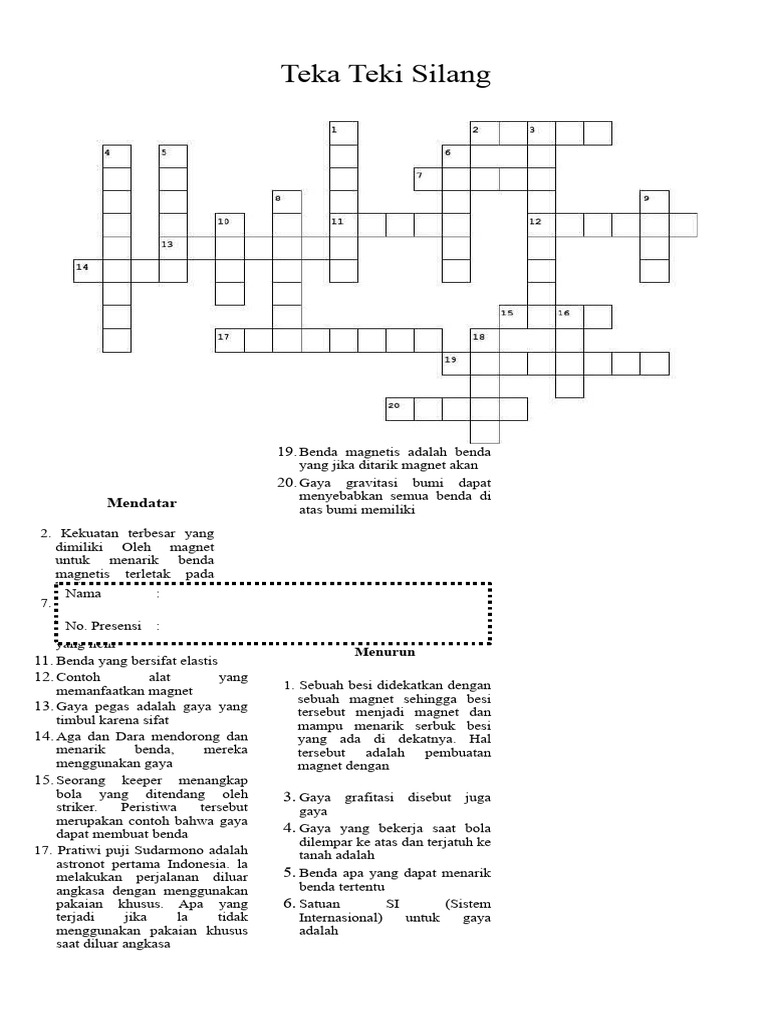 Soal TTS Tentang Gaya | PDF