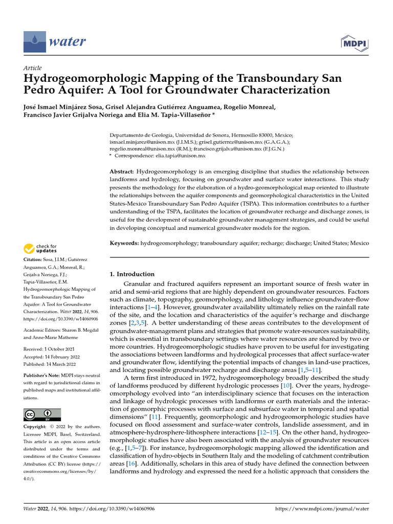 Water: Hydrogeomorphologic Mapping of The Transboundary San Pedro ...