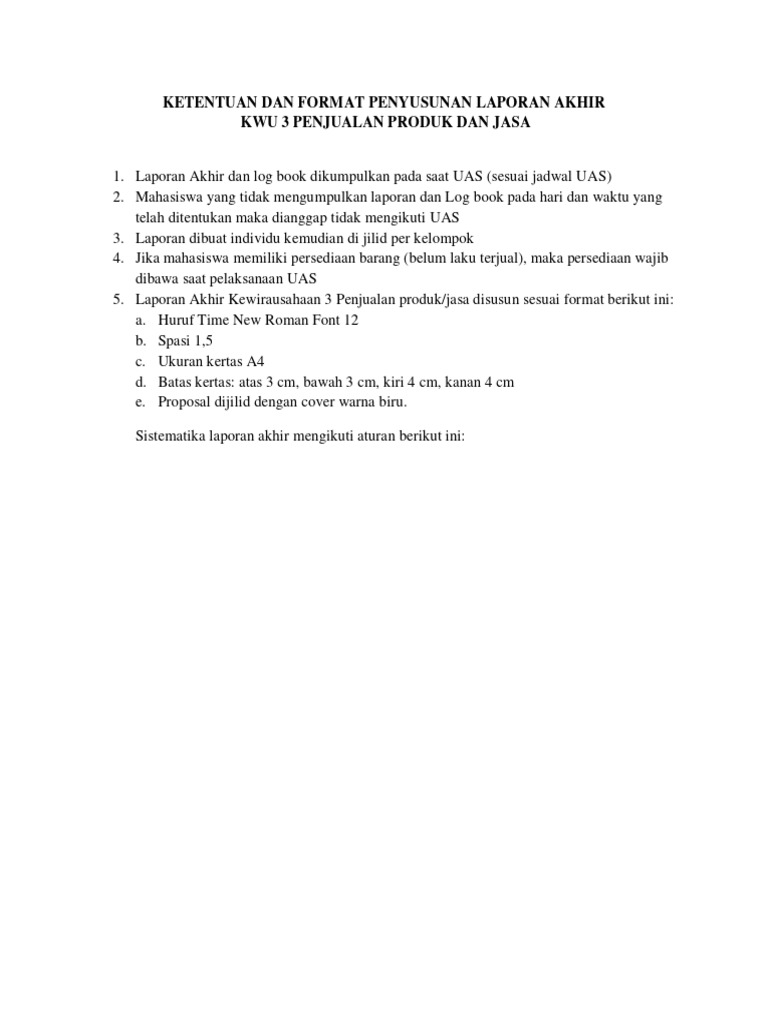 Format Penyusunan Laporan Akhir Kwu Penjualan Produk Dan Jasa Fix | PDF