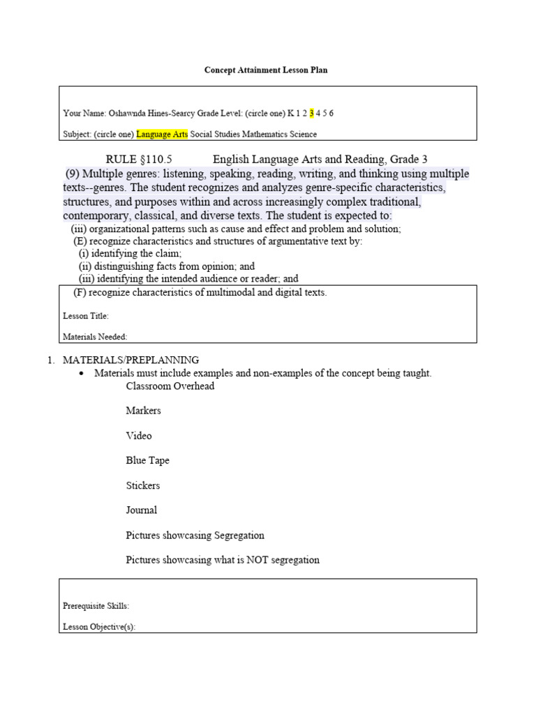 Concept Attainment Lesson Plan Guide | PDF | Lesson Plan | Concept