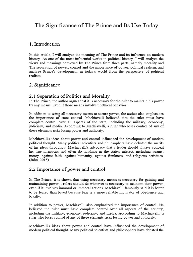 S1298721 Fu Yuhao Individual Paper of The Prince | PDF | The Prince ...