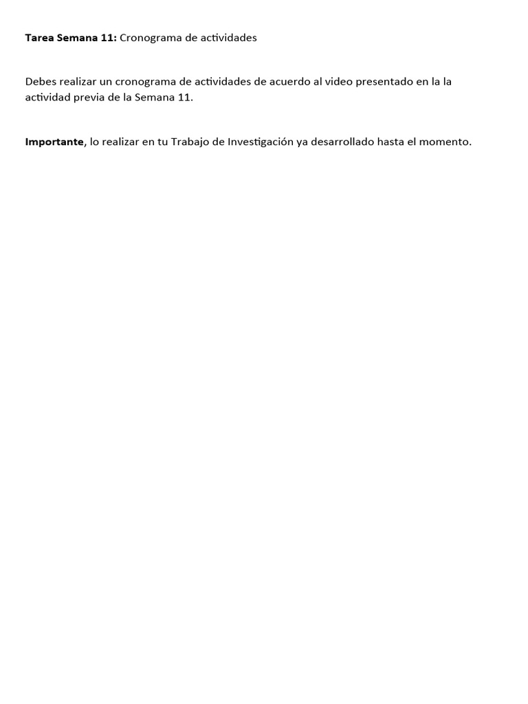 Semana 11 Tarea - Cronograma de Actividades | PDF