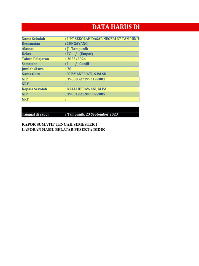 Raport STS 1 Kelas Tinggi | PDF