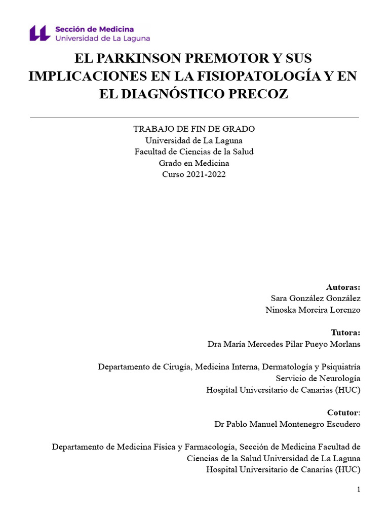 El Parkinson Premotor y Sus Implicaciones en La Fisiopatologia y en El Diagnostico Precoz. | PDF ...