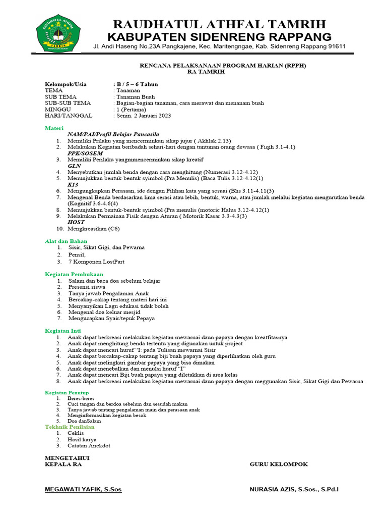 RPPH Minggu 1 | PDF | Pengembangan Diri | Kesehatan Holistik