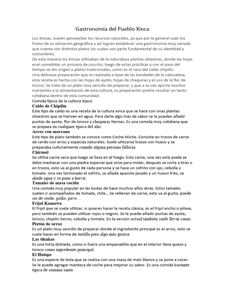 Gastronomía del Pueblo Xinca | PDF | Bailes | Ropa