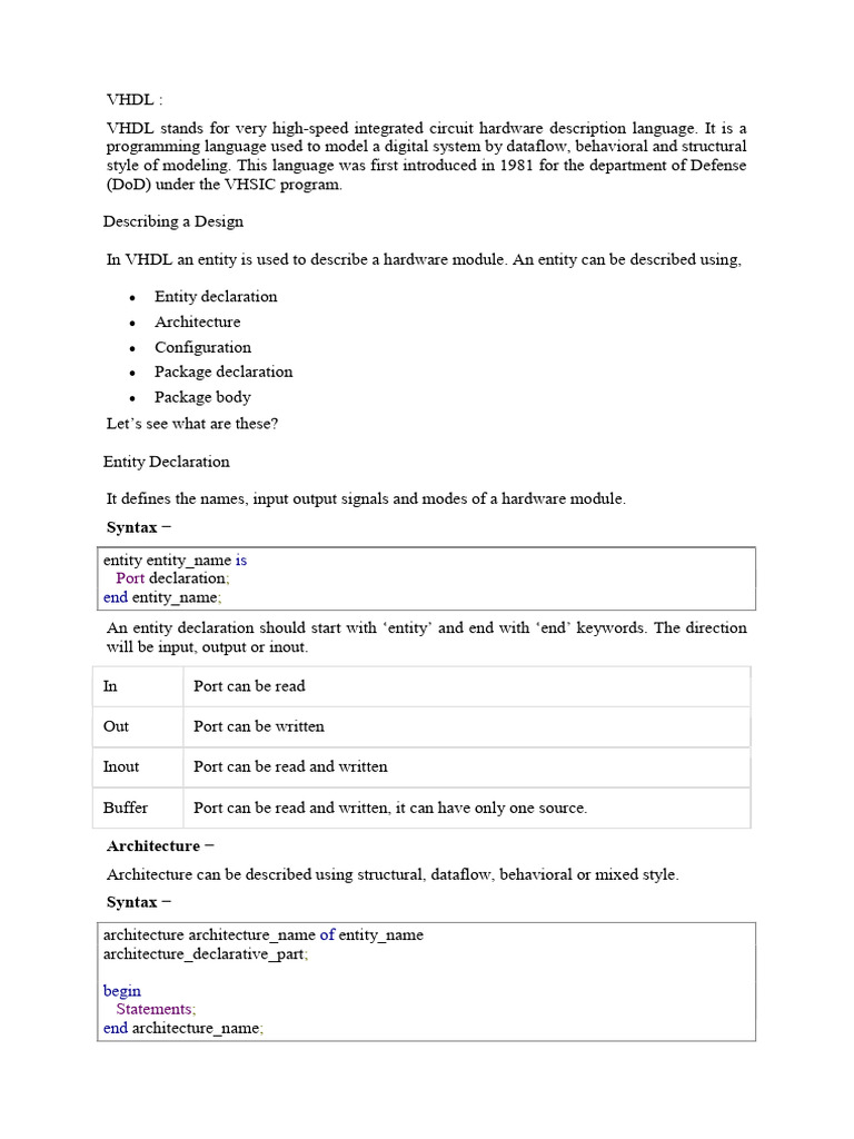 VHDL Unit - 1 | PDF | Information Technology | Computer Programming VHDL Unit - 1 | PDF | Information Technology | Computer Programming