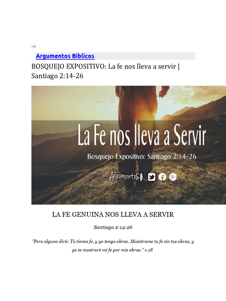 BOSQUEJO EXPOSITIVO La Fe Nos Lleva A Servir Santiago 2 14 26 | PDF | Buen trabajo | Fe