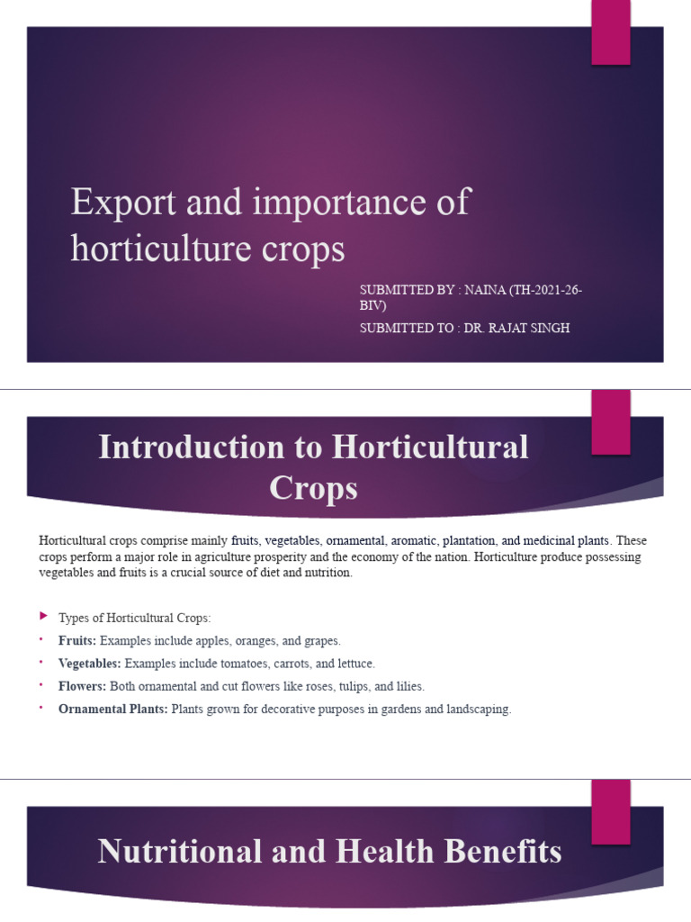 Export and importance of horticulture crops | PDF | Agriculture ...