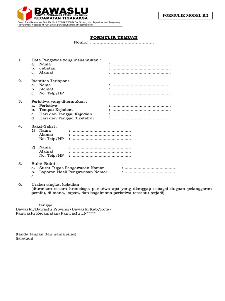 Formulir Model B.2 Temuan | PDF