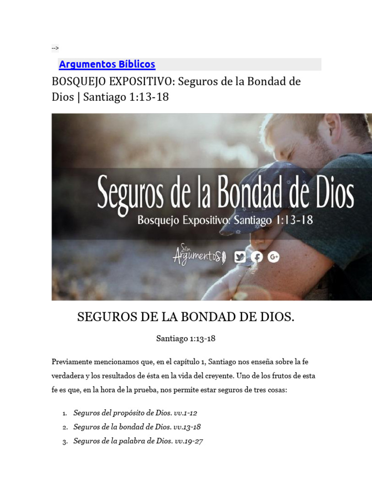 BOSQUEJO EXPOSITIVO Seguros de La Bondad de Dios Santiago 1 13 18 | PDF | Dios | Creencia ...