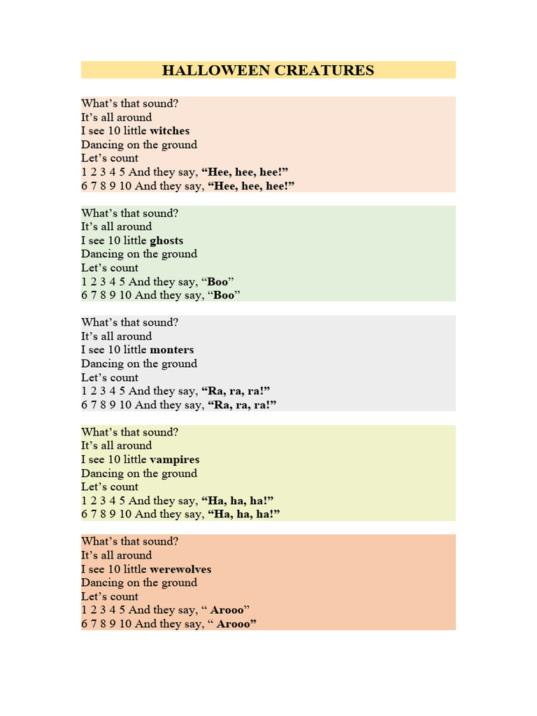 Halloween Creatures Song | PDF