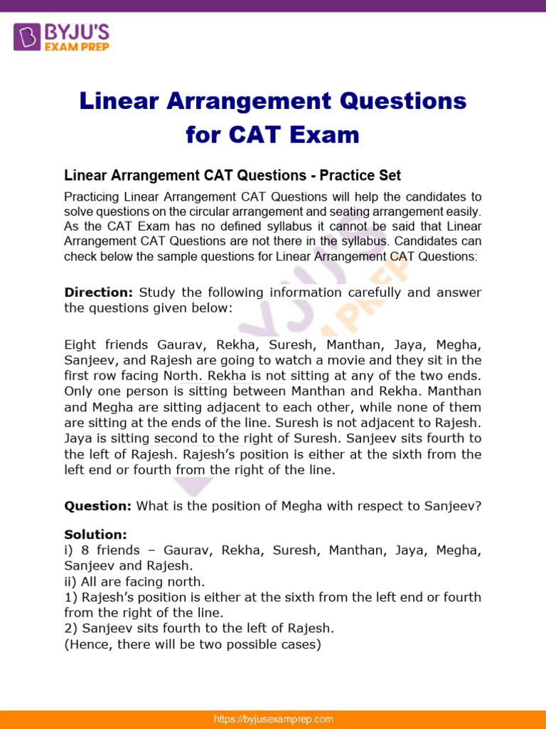 Linear Arrangement Questions For Cat 16 | PDF | Applied Mathematics ...