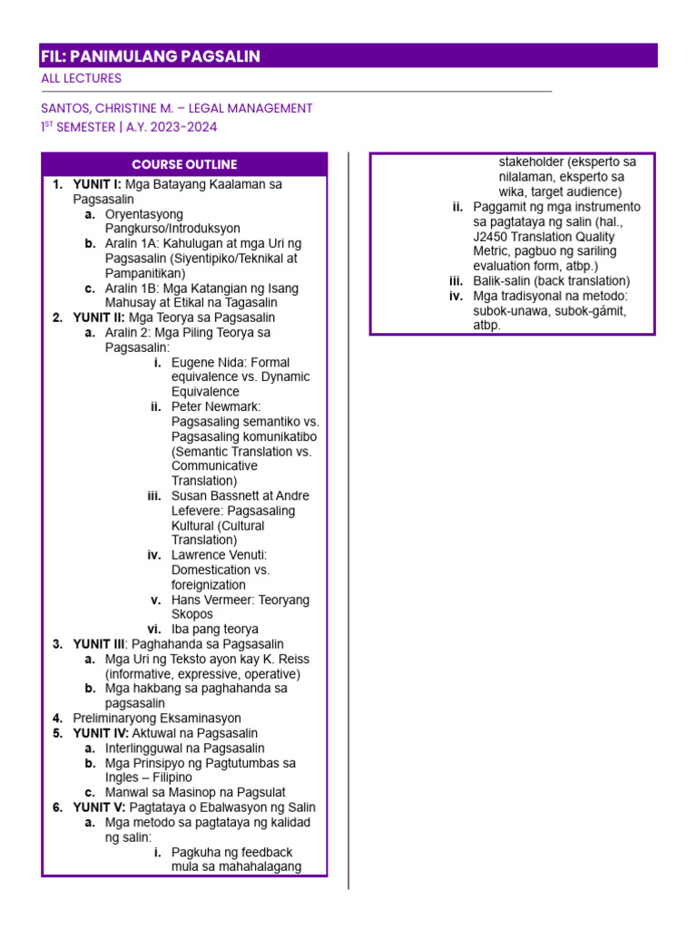 Fil Official Notes All Lectures | PDF