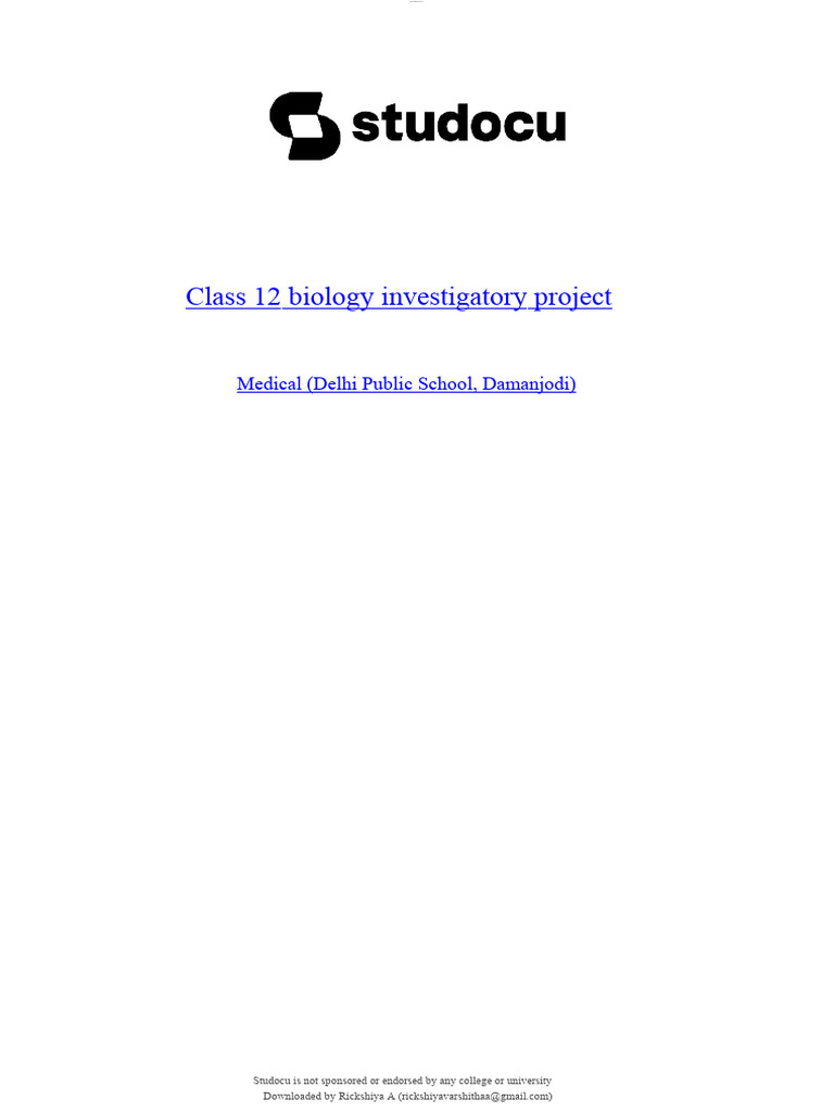 Class 12 Biology Investigatory Project | PDF | Educational Stages | Schools