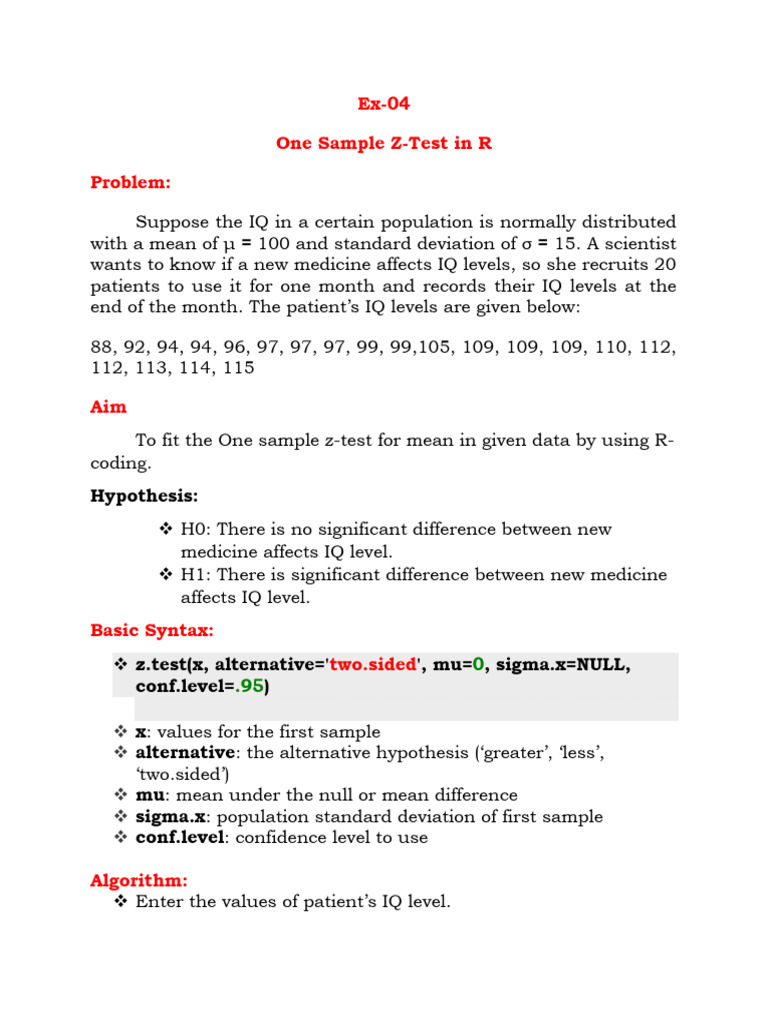 Z-Test For One Two Sample-1 | PDF | P Value | Statistical Hypothesis ...