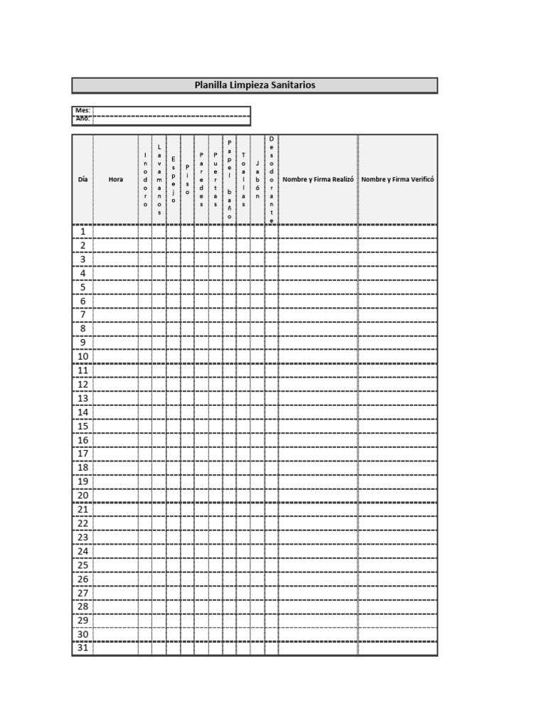 Bitacoras Limpieza Baños | PDF