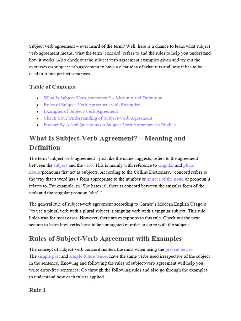 Subject Verb Agreement | PDF | Verb | Grammatical Number