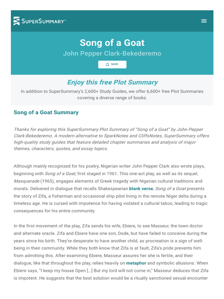 Song of A Goat Summary SuperSummary - 1635526491757 | PDF | Tragedy | Plot (Narrative)