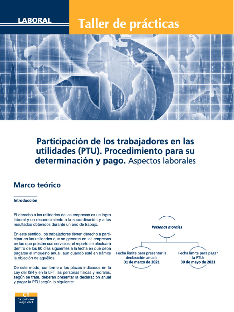Participación de Los Trabajadores en Las Utilidades (PTU) - Procedimiento para Su Determinación ...
