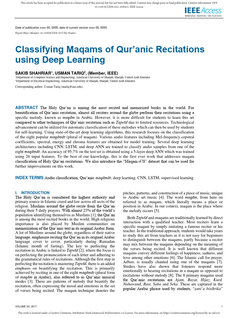 Classifying Maqams of Quranic Recitations Using D | PDF | Deep Learning | Machine Learning