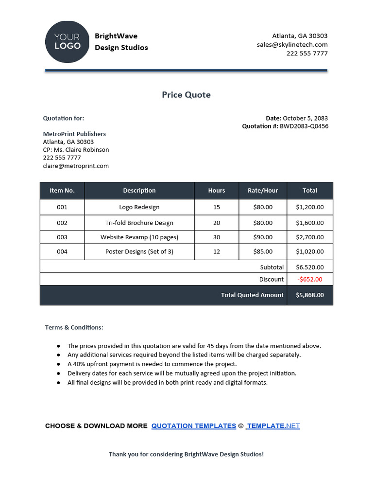 Sample Editable Quotation Template | PDF