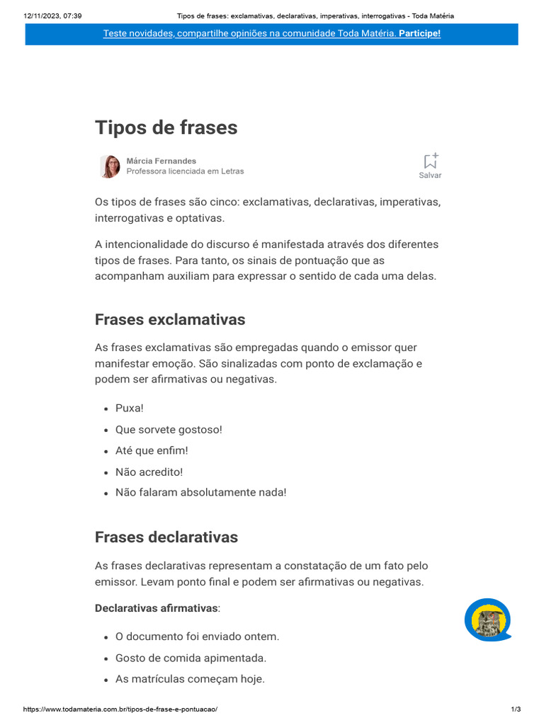 Tipos de frases_ exclamativas, declarativas, imperativas ...