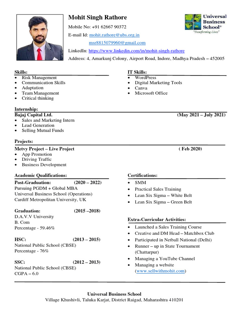 Mohit Singh Rathore CV | PDF | Business