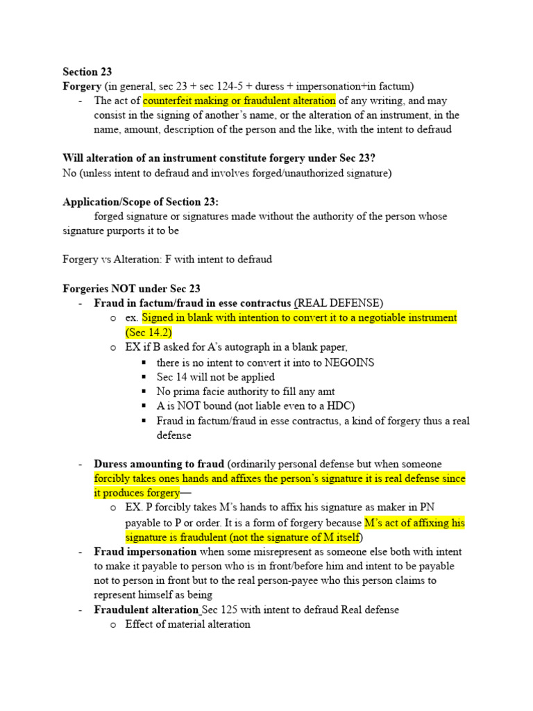 Understanding Forgery Under Section 23 | PDF | Cheque | Negotiable Instrument