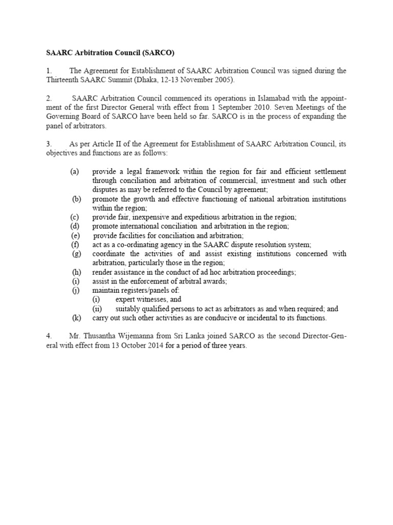 SAARC Arbitration Council Overview | PDF