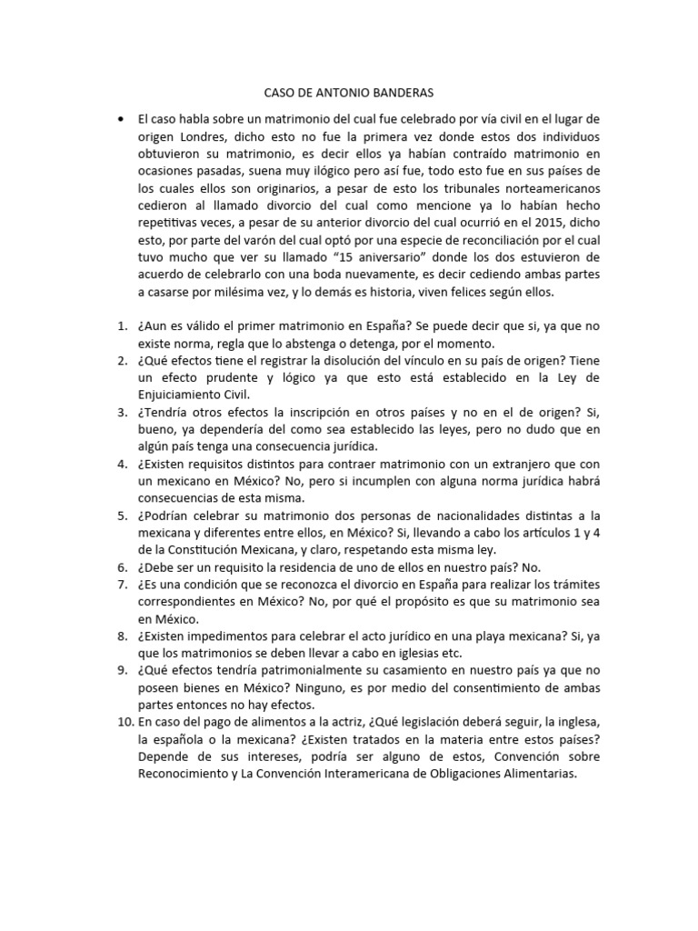 Caso De Antonio Banderas Pdf Matrimonio Divorcio
