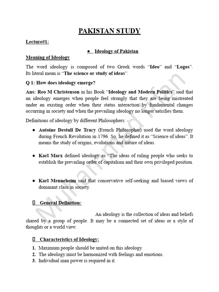 1 Ideology Ideology Of Pakistan Two Nation Theory Pdf Ideologies