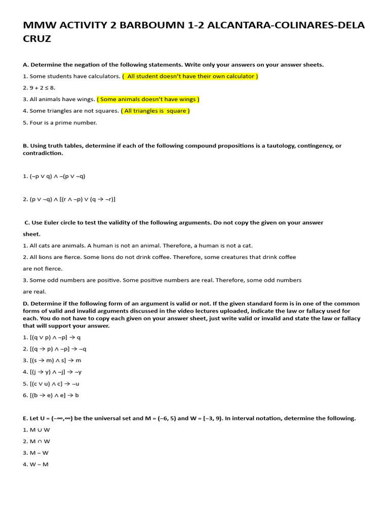 MMW Activity 2 | PDF | Argument | Logic