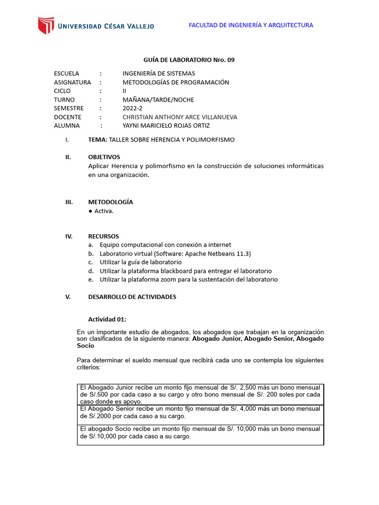 Taller de Herencia y Polimorfismo en Java | PDF | Java (lenguaje de programación) | Herencia ...